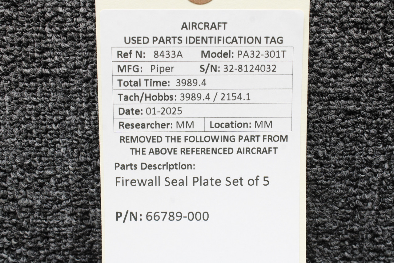 66789-000 Piper PA32-301T Firewall Seal Plate (Set of 5)