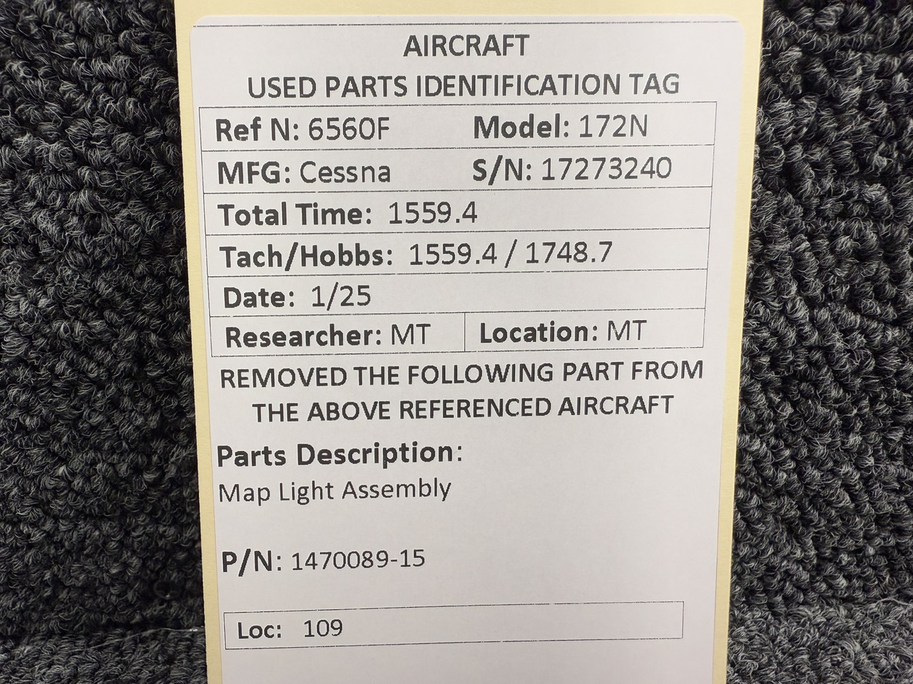 1470089-15 Cessna 172N Map Light Assembly For Sale
