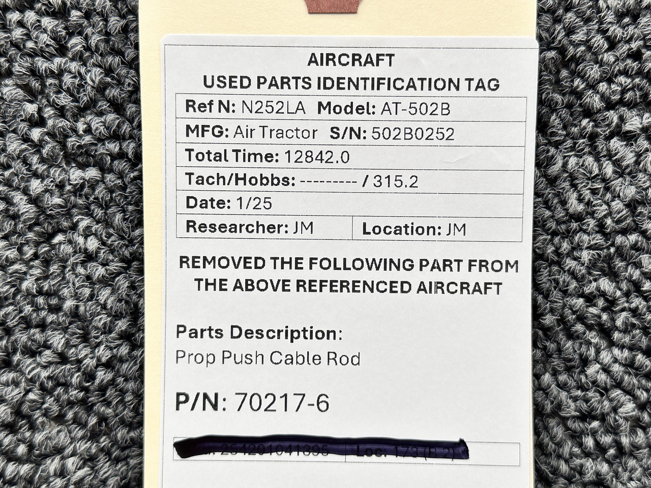 70217-6 Air Tractor AT-502B Prop Push Cable Rod (Wear) For Sale