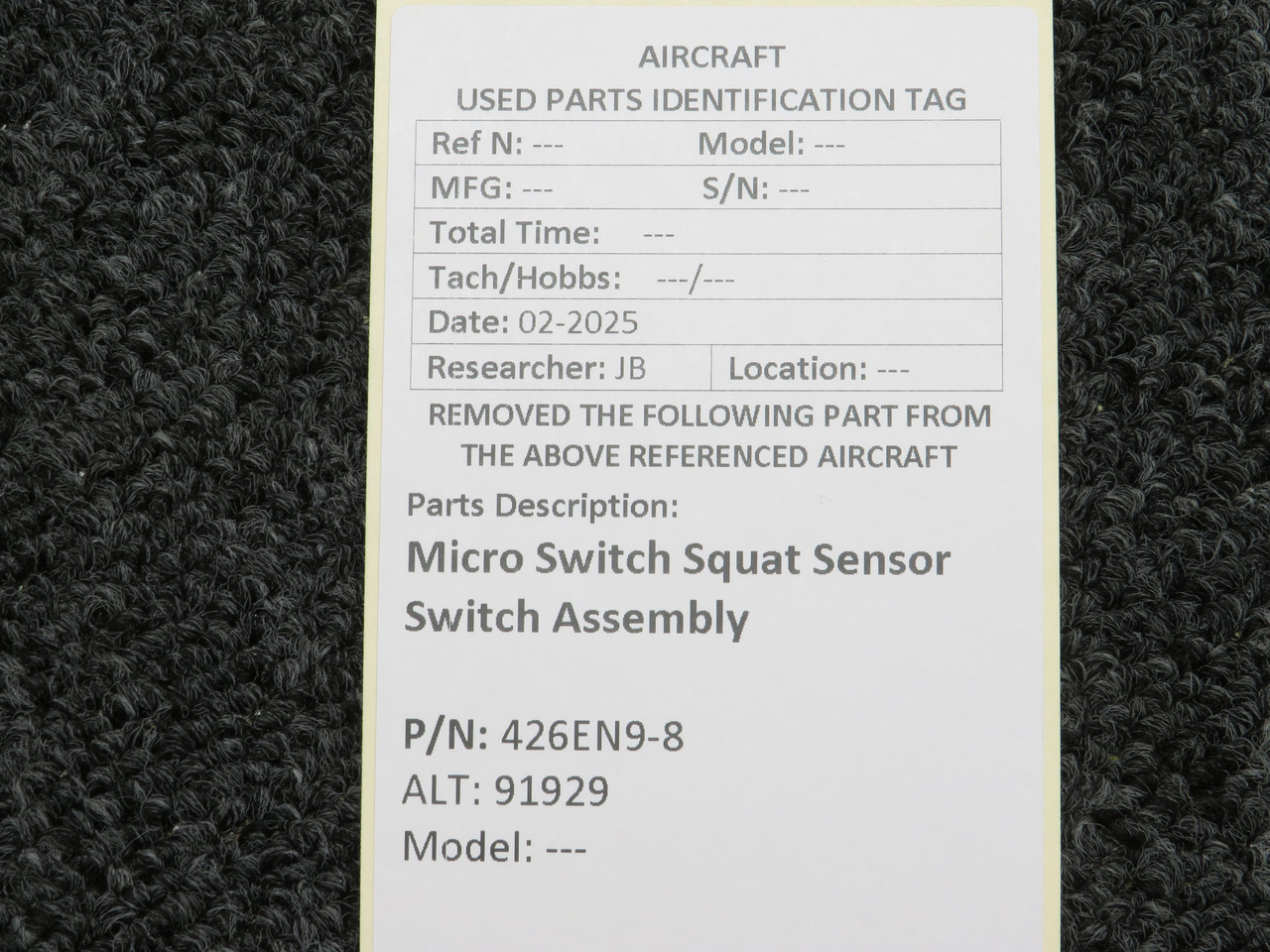 426EN9-8 (Alt: 91929) Micro Switch Squat Sensor Switch Assembly For Sale