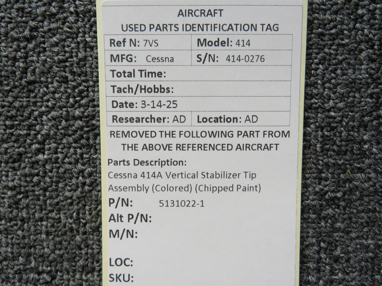 5131022-1 Cessna 414A Vertical Stabilizer Tip Assembly (Colored ...