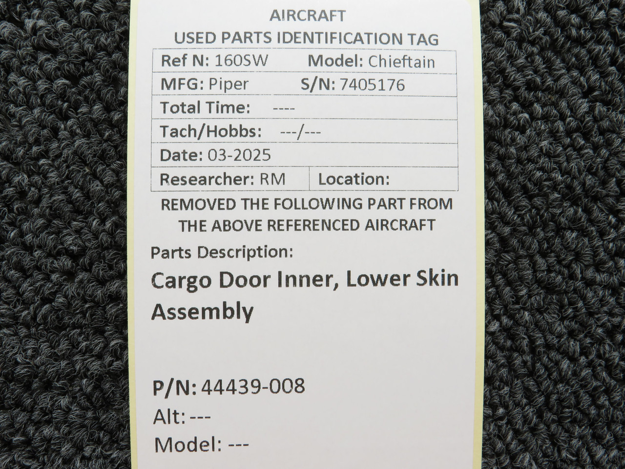 44439-008 Piper Chieftain Cargo Door Inner, Lower Skin