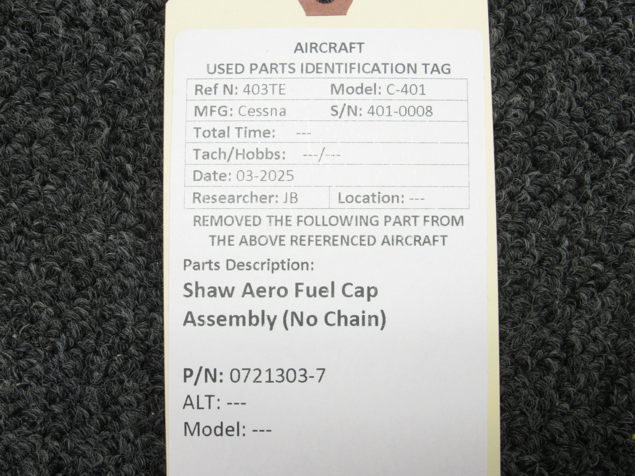 0721303-7 Shaw Aero Fuel Cap Assembly (No Chain) For Sale