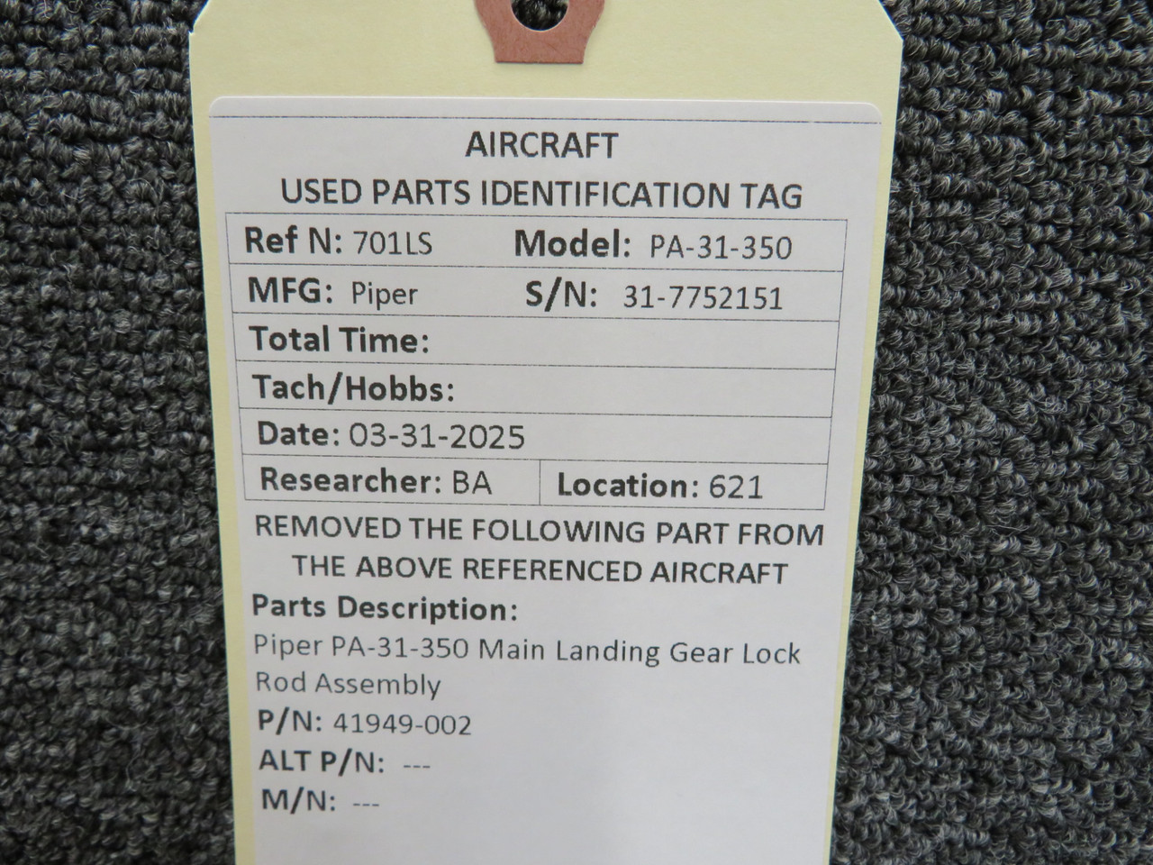 41949-002 Piper PA-31-350 Main Landing Gear Lock Rod Unit