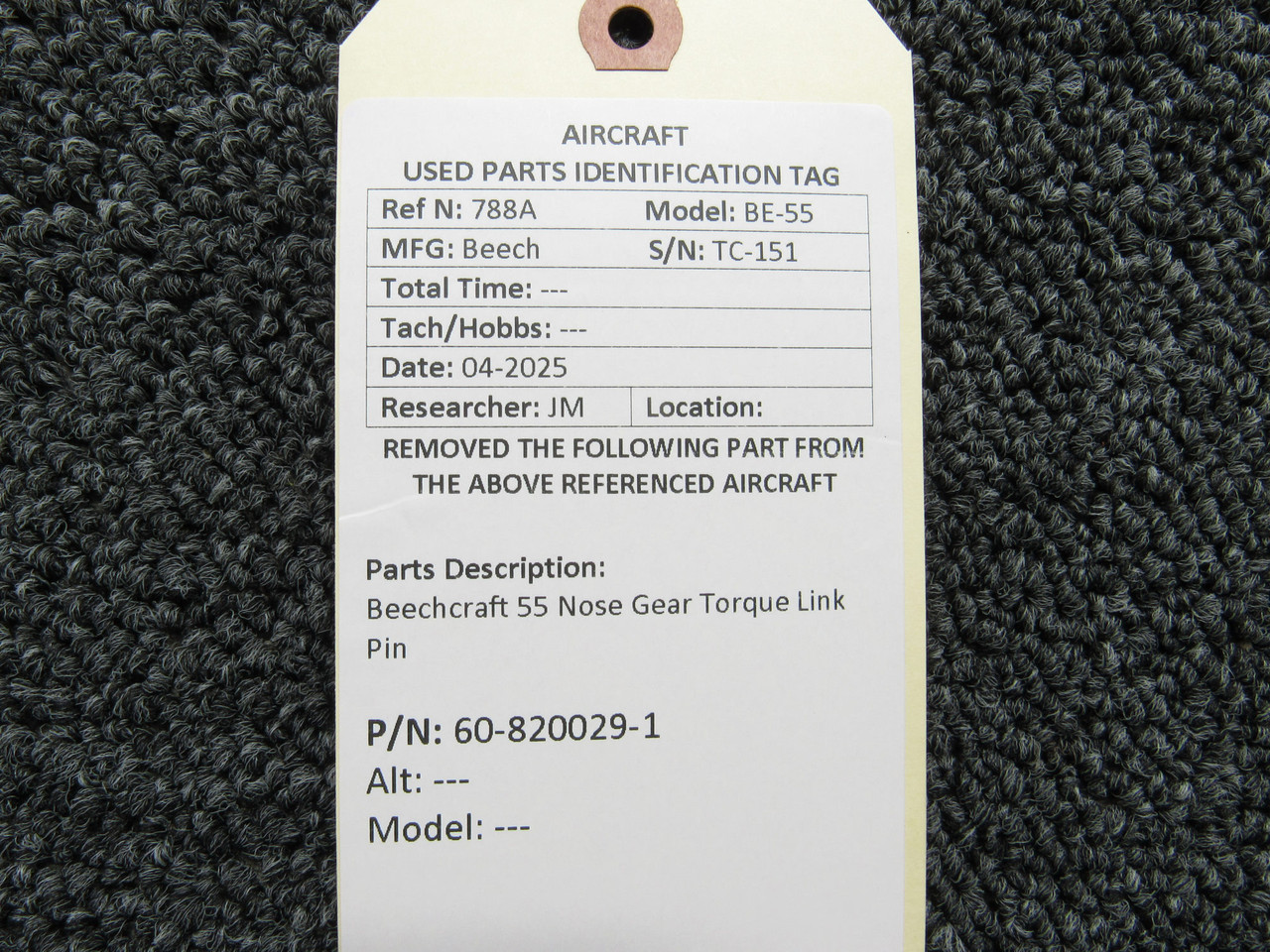 60-820029-1 Beechcraft 55 Nose Gear Torque Link Pin Assembly
