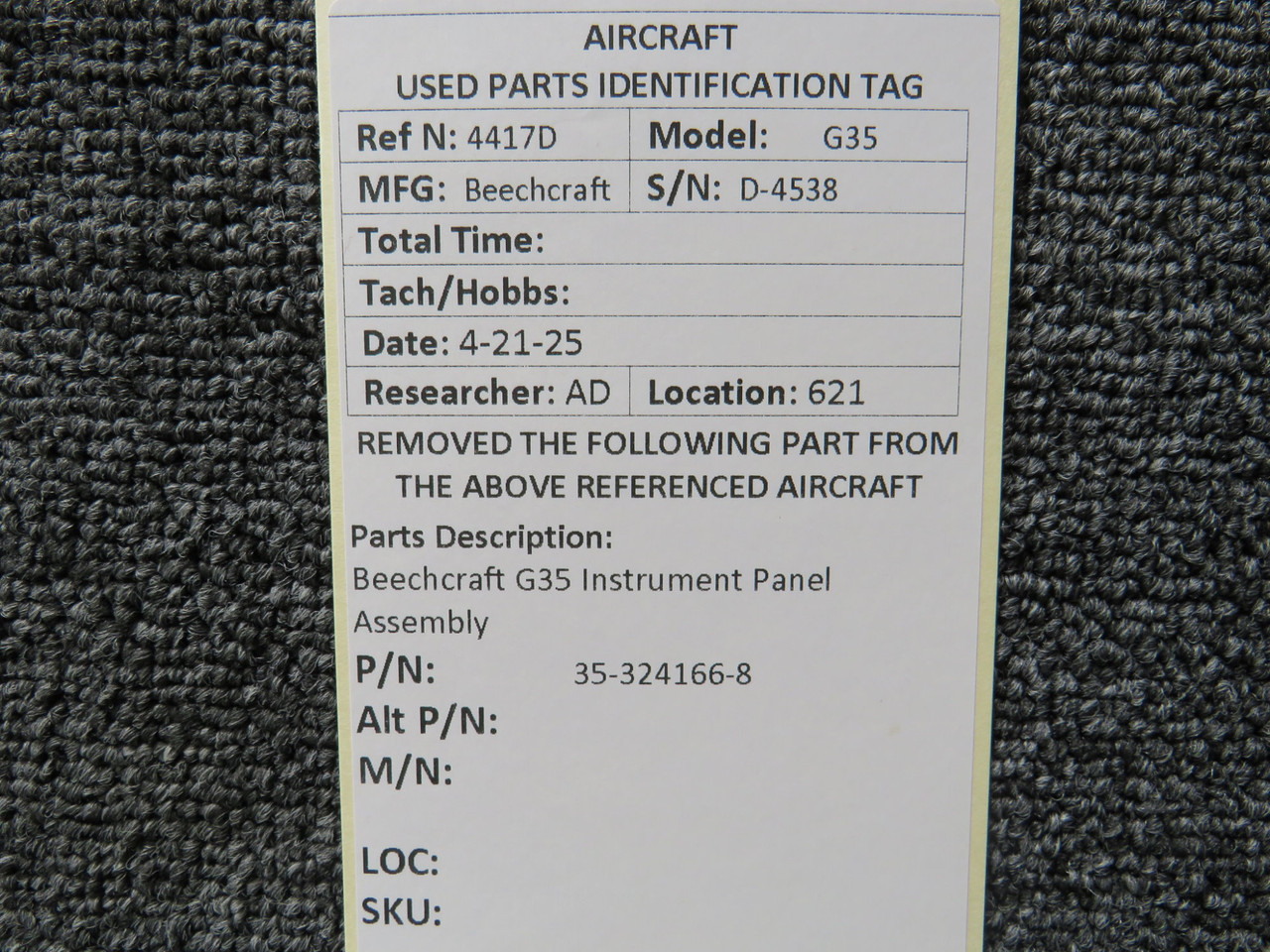 35-324166-8 Beechcraft G35 Instrument Panel Assembly For Sale