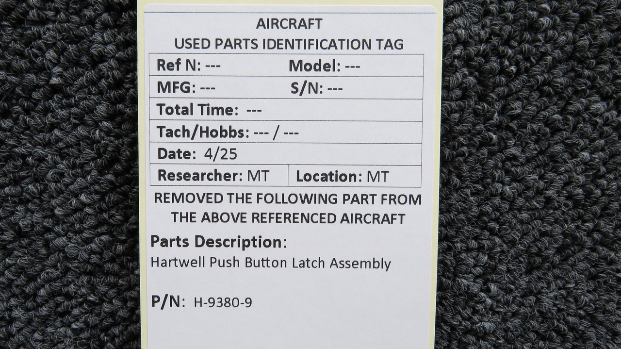 H-9380-9 Hartwell Push Button Latch Unit
