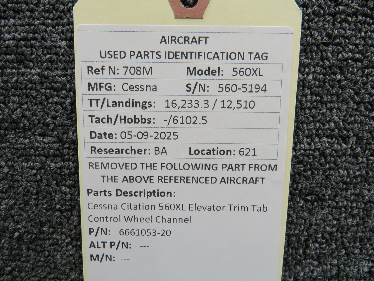 6661053-20 Cessna Citation 560XL Elevator Trim Tab Control Wheel ...