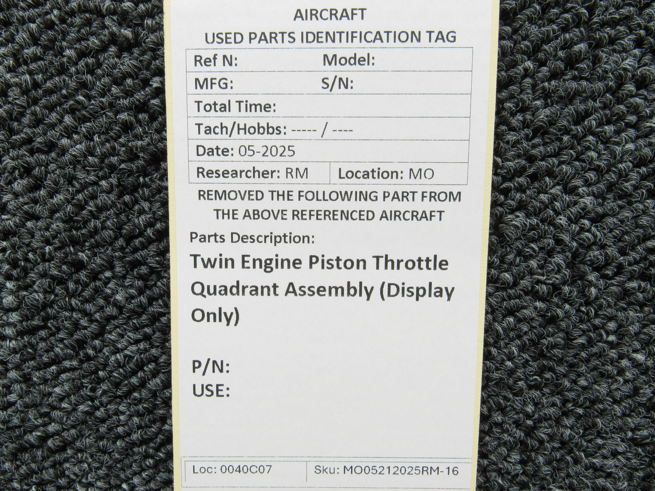 Twin Engine Piston Throttle Quadrant Assembly (Display Only) For Sale