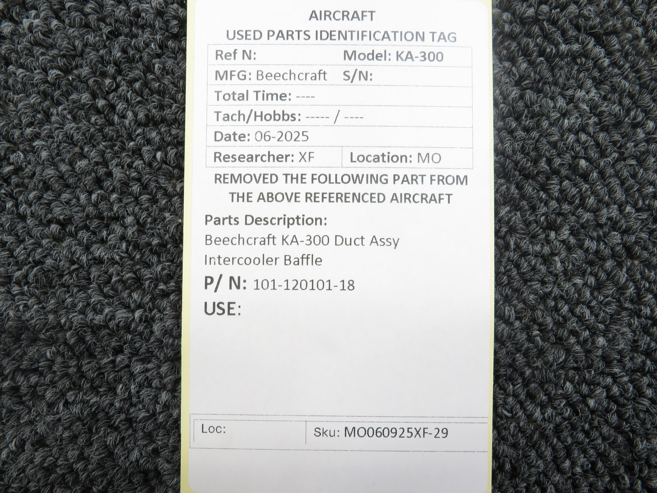 101-120101-18 Beechcraft KA-300 Duct Assy Intercooler Baffle Assembly