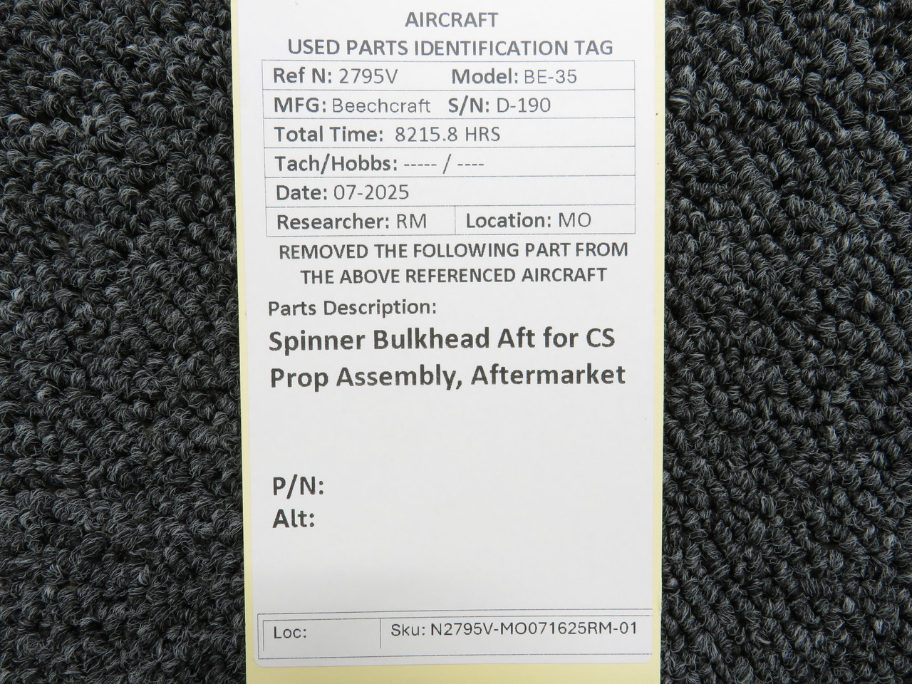 Beechcraft 35 Bonanza Spinner Bulkhead Aft for CS Prop, Aftermarket Unit