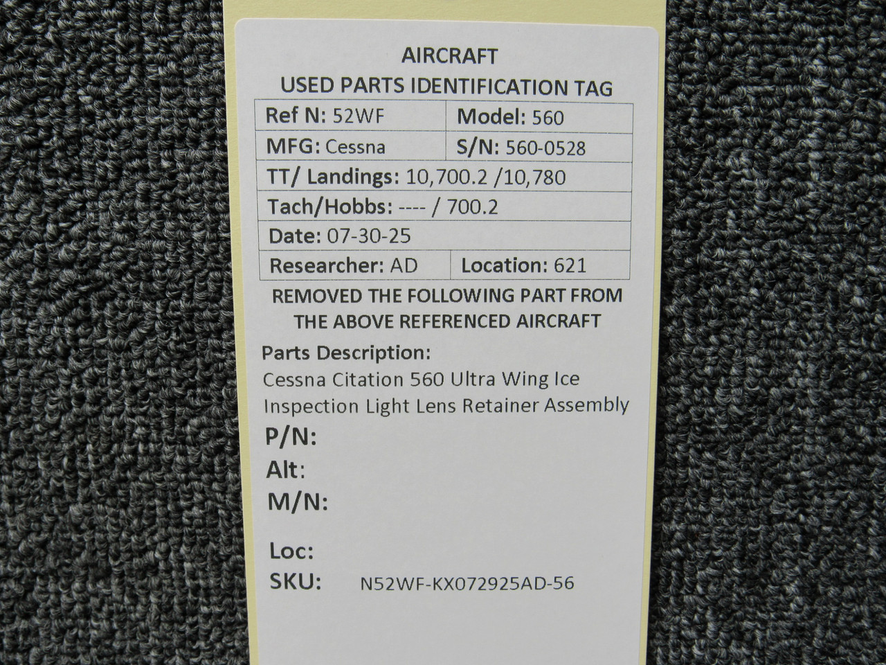 Cessna Citation 560 Ultra Wing Ice Inspection Light Lens Retainer ...