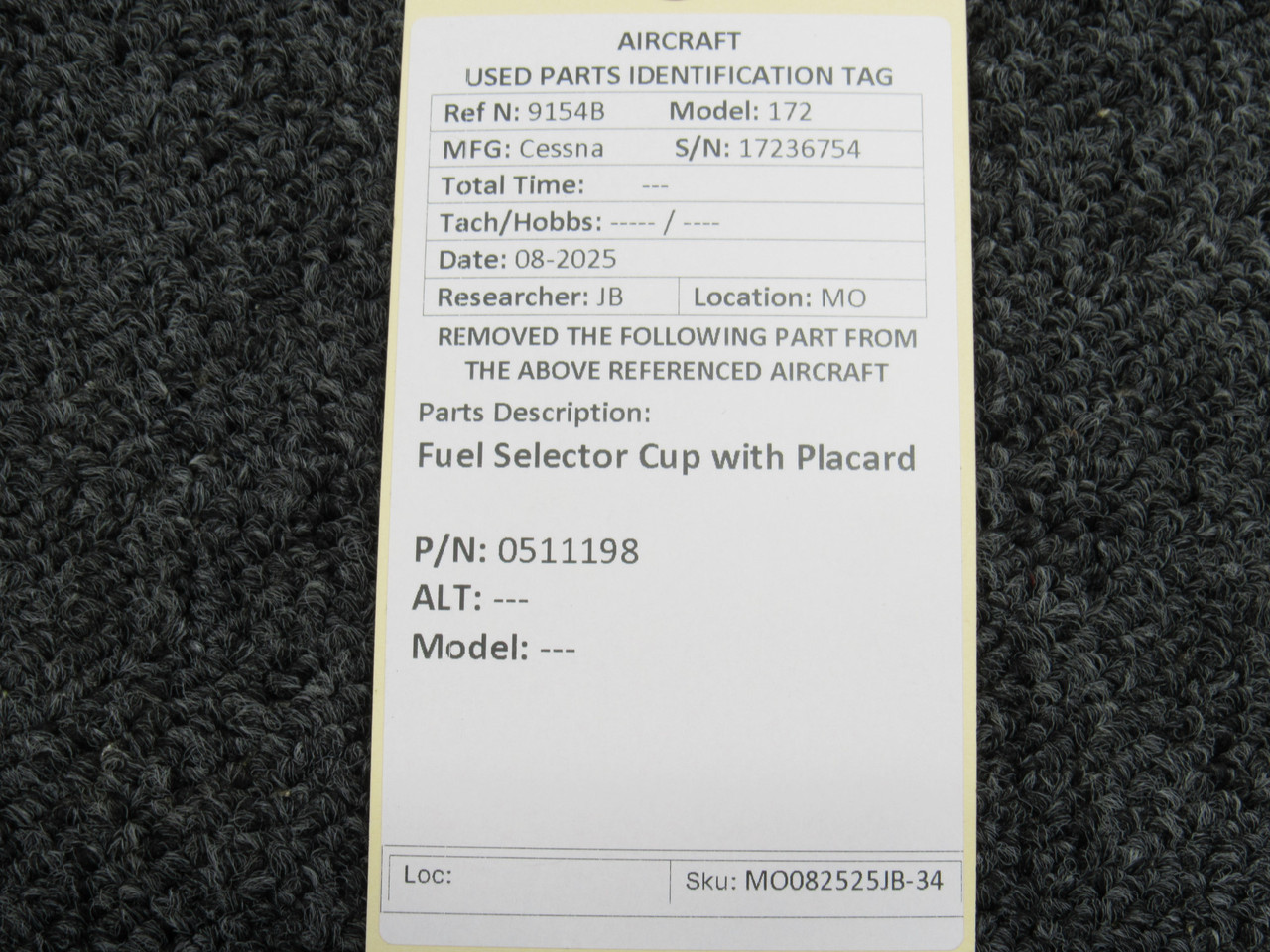 0511198 Cessna 172 Fuel Selector Cup and Placard Unit