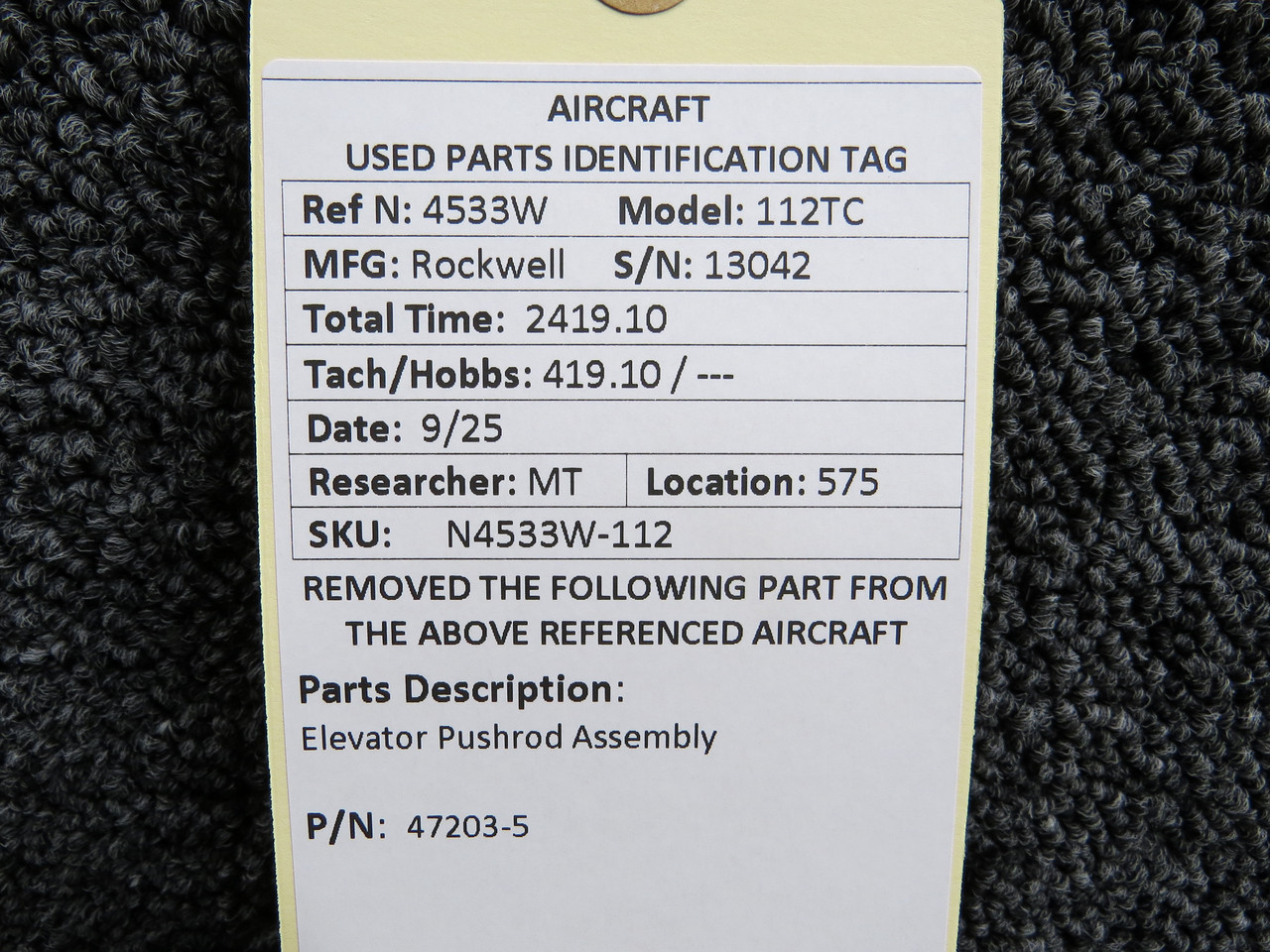 47203-5 Rockwell 112TC Elevator Pushrod Assembly for Sale