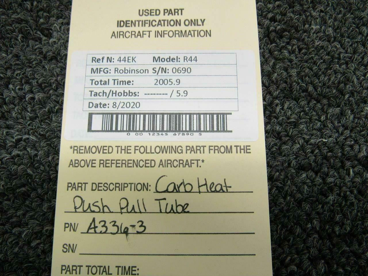A336-3 Robinson R44 Carburetor Heat Push Pull Tube For Sale