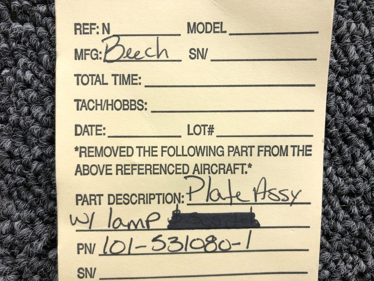 101-531080-1 Beechcraft Plate Assembly w/ Light (SA)