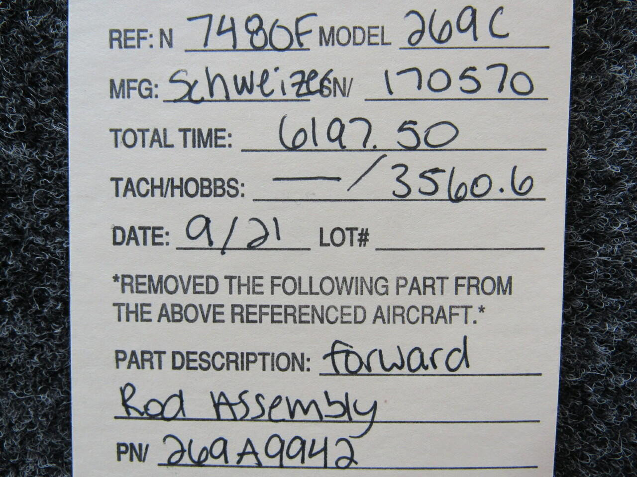 269A9942 Schweizer Flight Control Rod Assembly