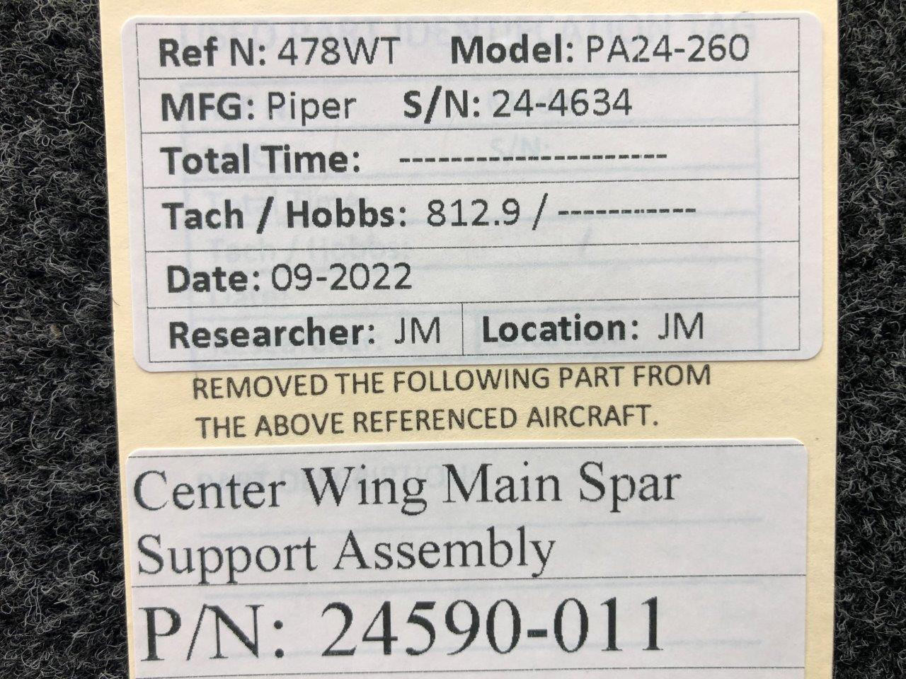 24590-011 Piper PA24-260 Center Wing Main Spar Support Assembly For Sale