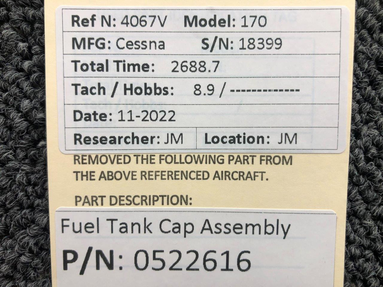 0522616 Cessna 170 Fuel Tank Cap Assembly
