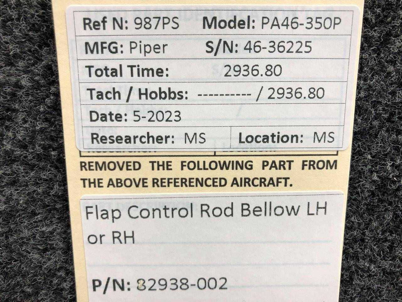 82938-002 Piper PA46-350P Flap Control Rod Bellow RH or LH