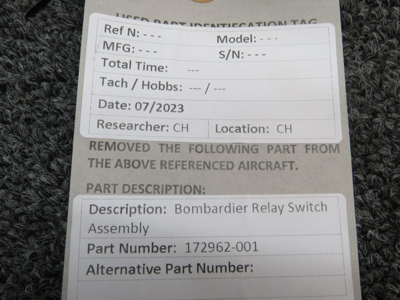 172962-001 Bombardier Relay Switch