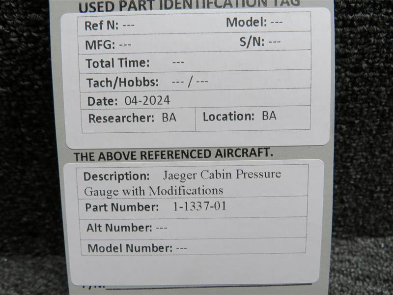 1-1337-01 Jaeger Cabin Pressure Gauge Indicator