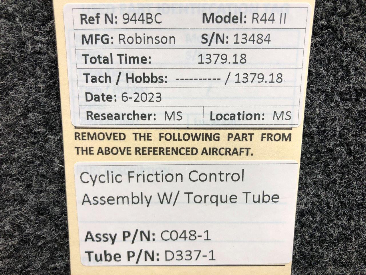 C048-1, D337-1 Robinson R44II Cyclic Friction Control Assembly has ...