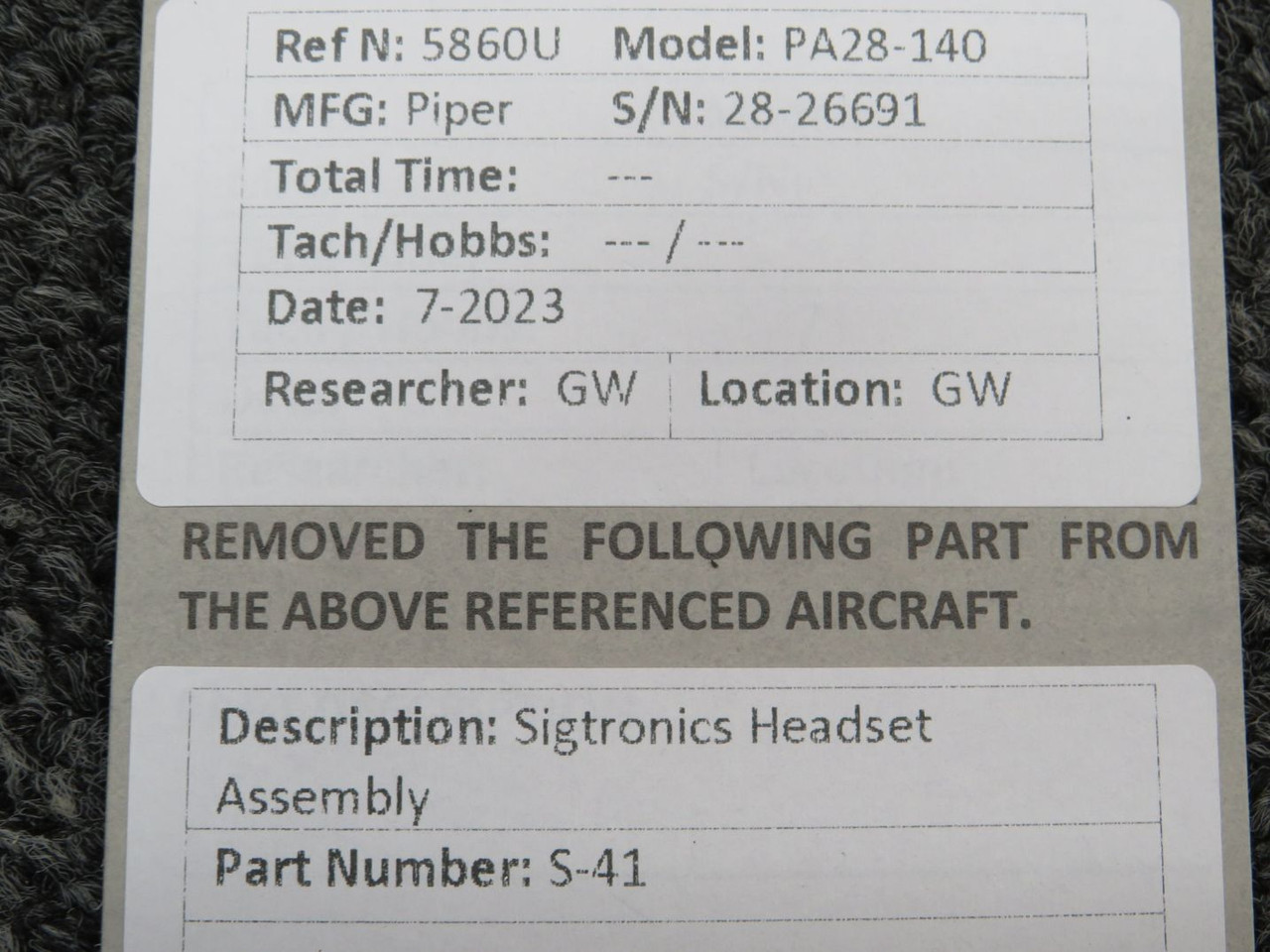 S-41 Sigtronics Headset Assembly For Crew