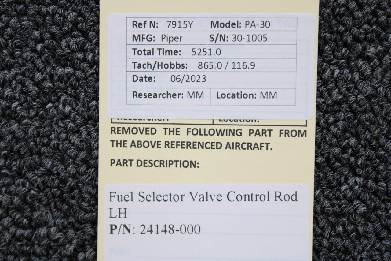 24148-000 Piper PA30 Fuel Selector Valve Control Rod LH For Sale