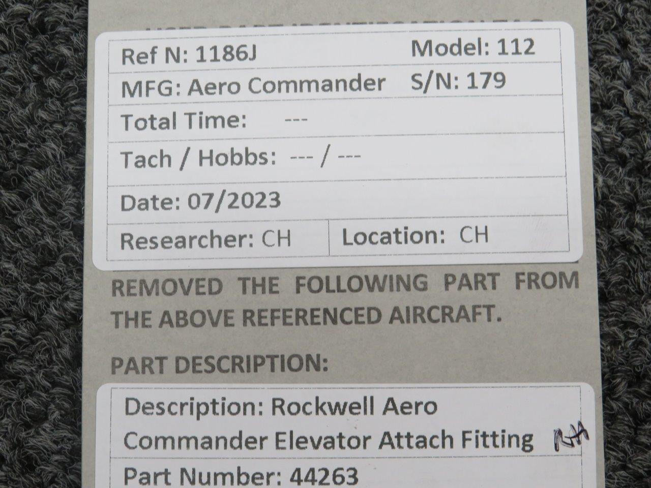 44263 Aero Commander Right Hand Fitting, Elevator Attach Fitting
