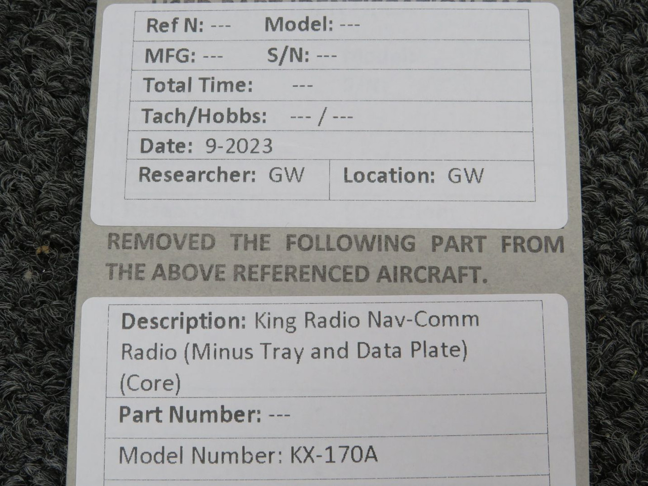King Radio KX-170A Navigation-Communication Radio, No Tray and Data ...