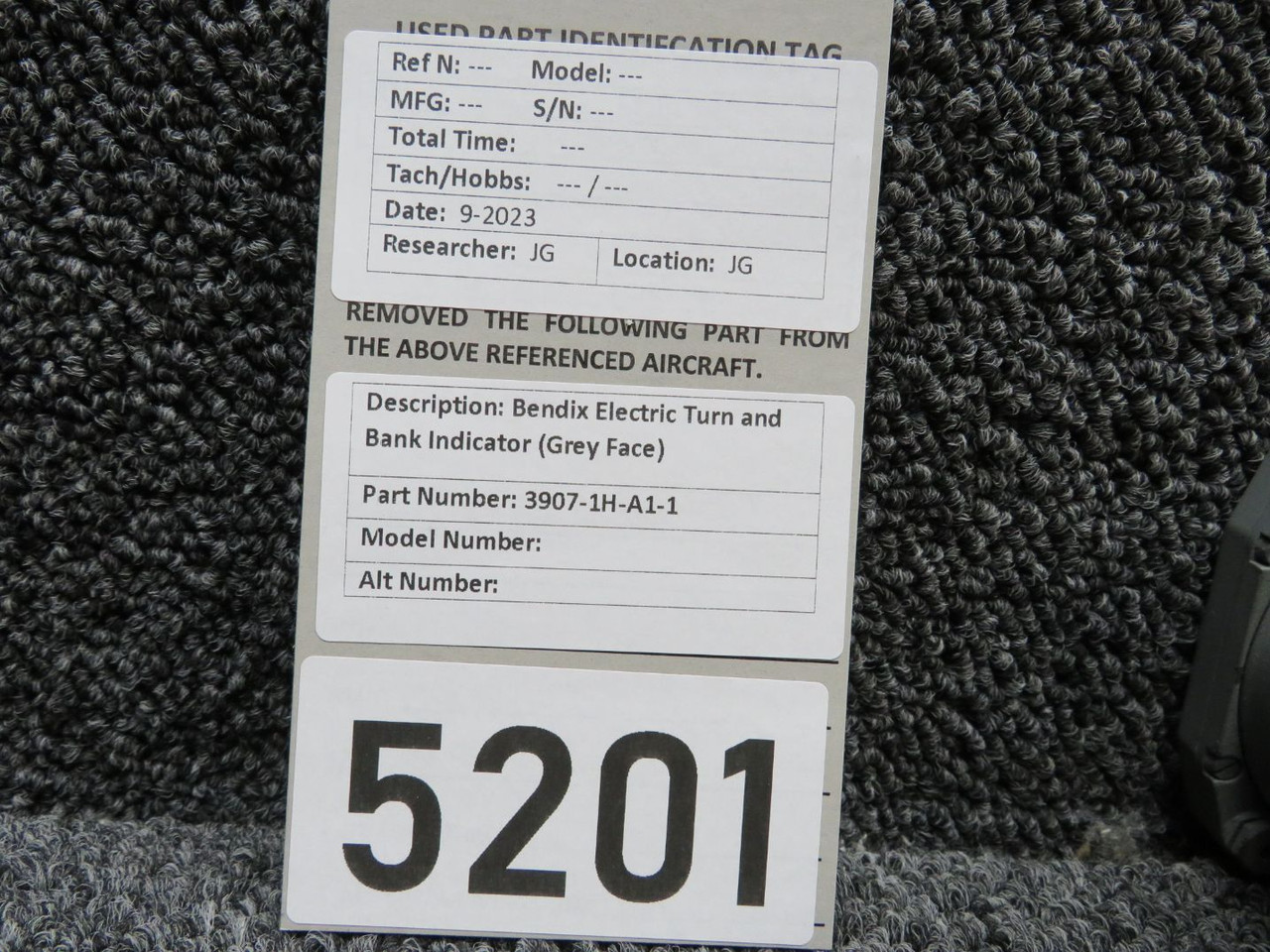 3907-1H-A1-1 Bendix Aircraft Parts Grey Faced Bank and Turn Indicator