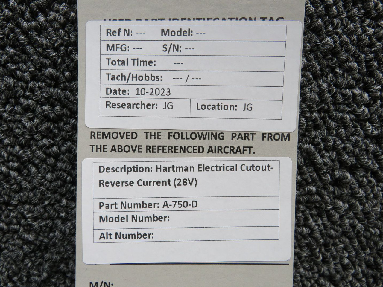 A-750-D Hartman Electrical 28 Volt Reverse Cutout Current