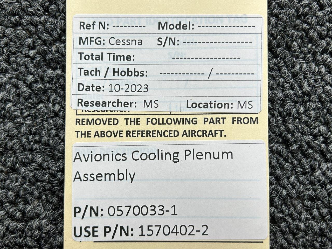 0570033-1 (Use PN: 1570402-2) Cessna Avionics Cooling Plenum Assembly
