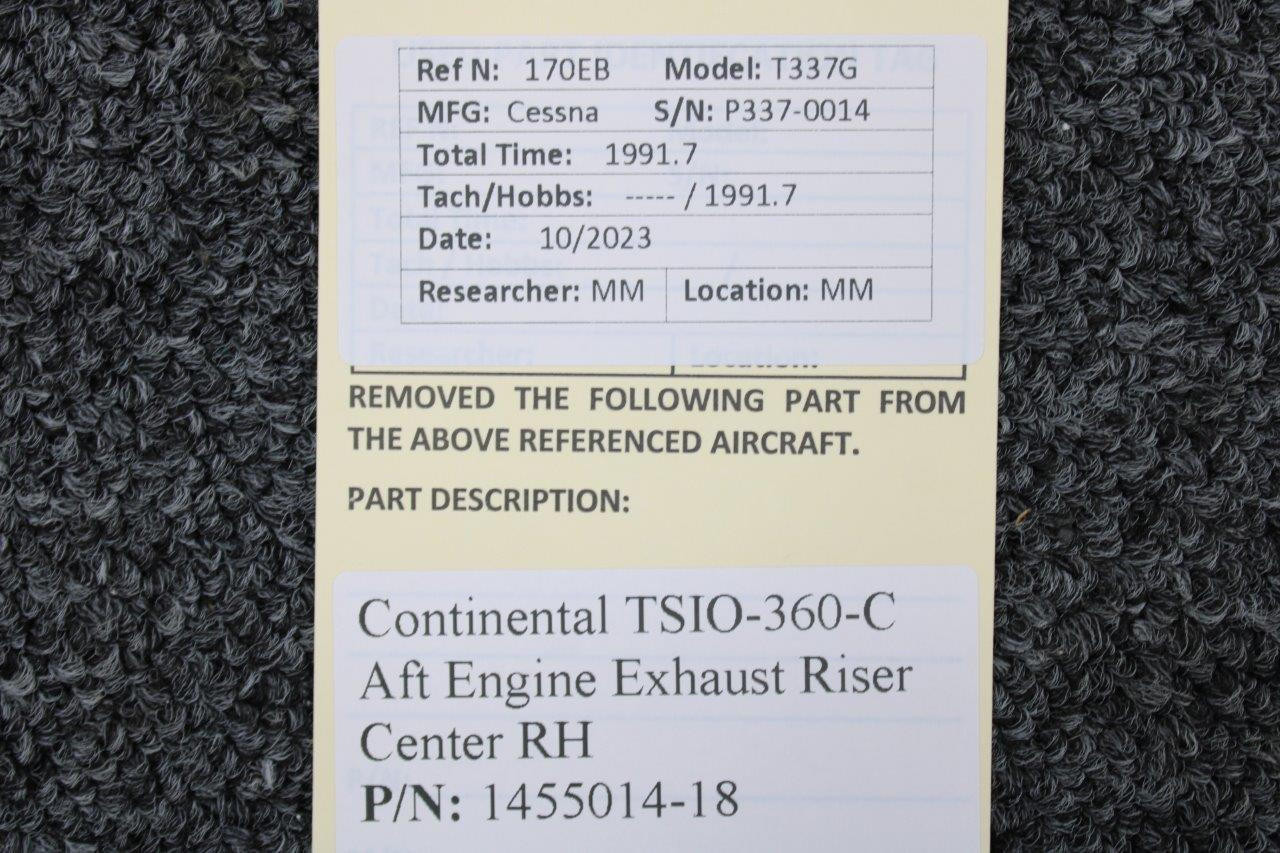 1455014-18 Continental TSIO-360-C RH Aft Center Engine Exhaust Riser