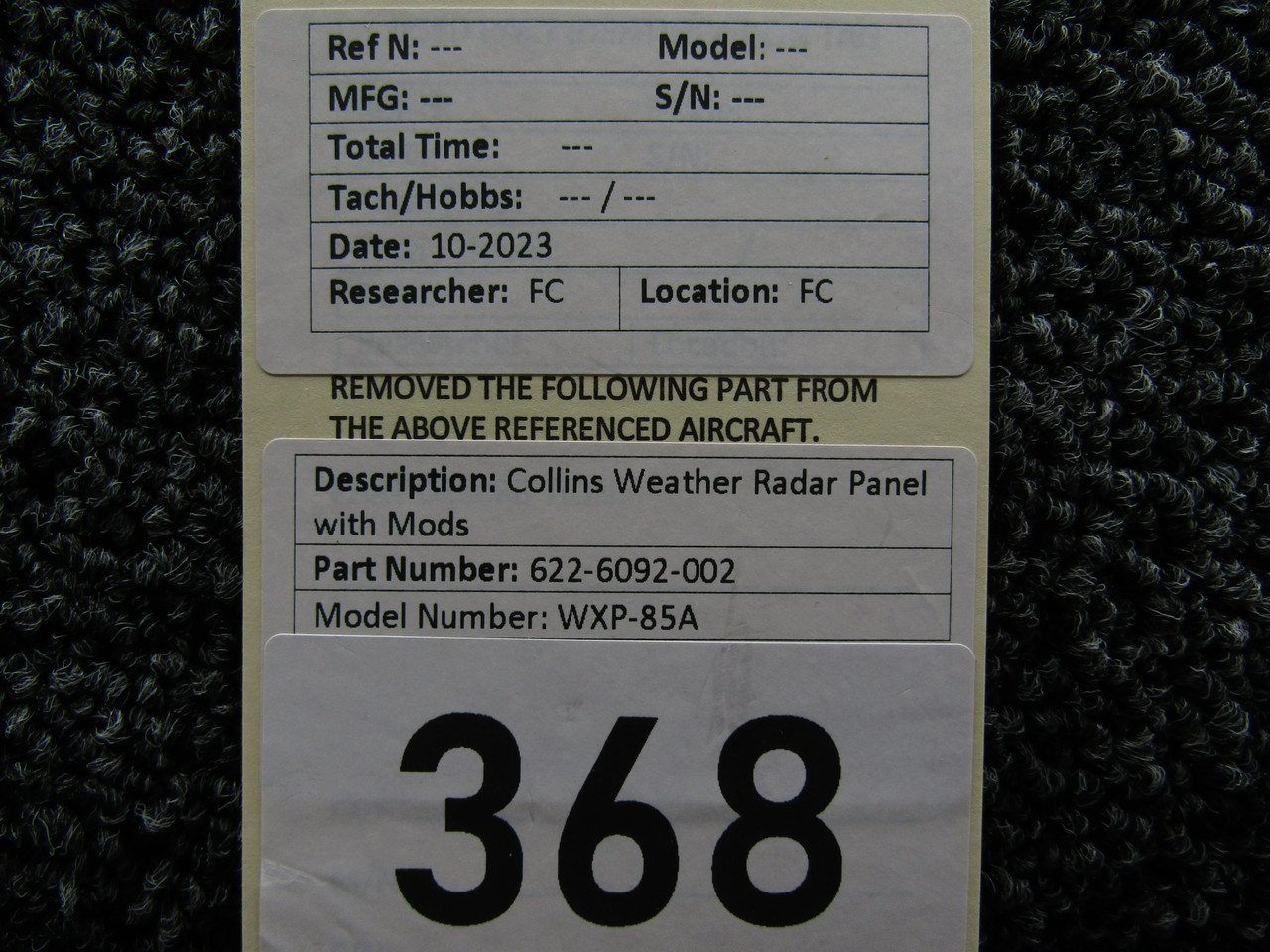 622-6092-002 Collins Avionics WXP-85A Modified Weather Radar Panel