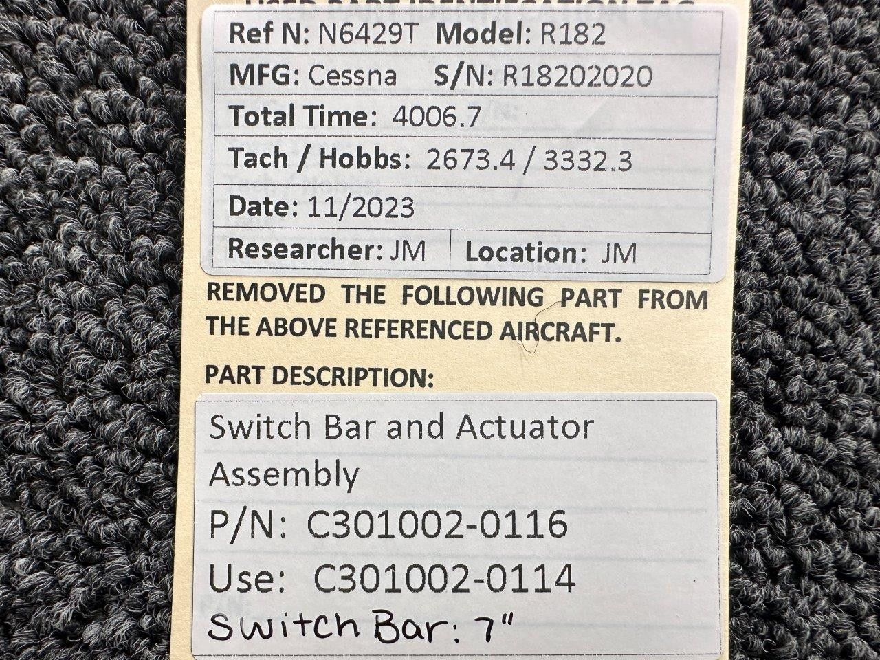 C301002-0116 (Use PN: C301002-0114) Cessna R182 Switch Bar and Actuator ...