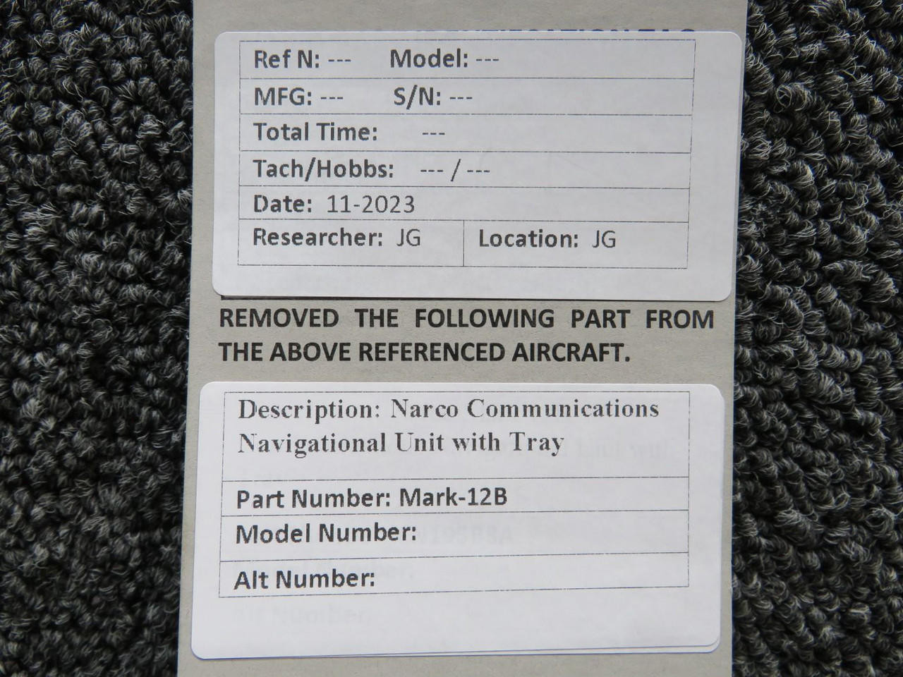 Mark 12B Narco Navigation Communication Assembly Has Tray
