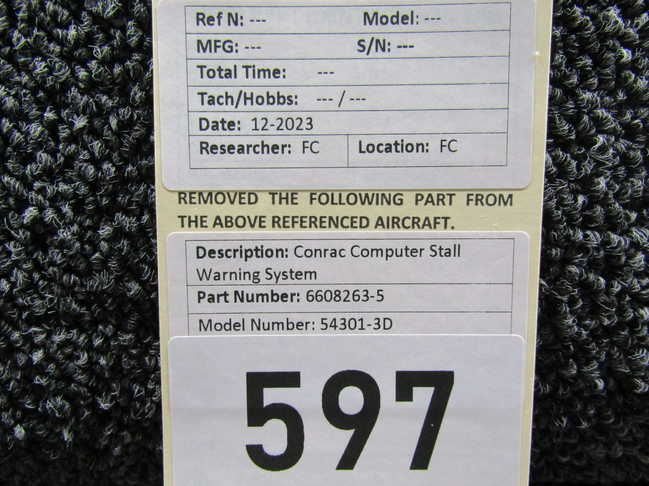 6608263-5 Conrac 54301-3D Aircraft Computer Stall Warning Assembly