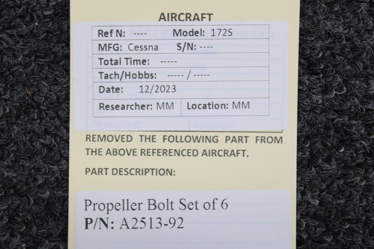 A2513-92 Cessna 172S Propeller Bolt Set of 6 | Cessna Airplane Parts