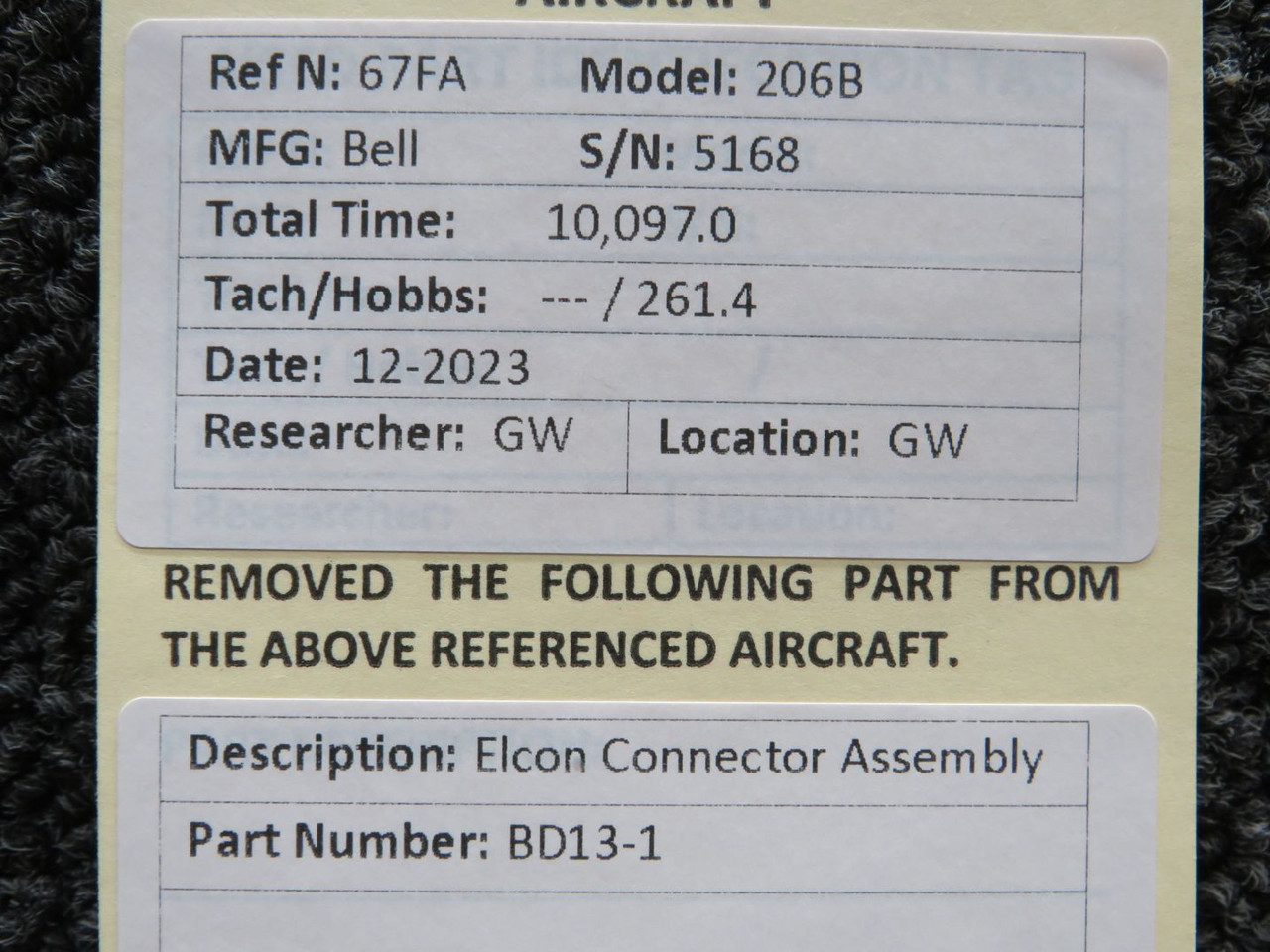 BD13-1 Bell 206B Elcon Connector Assembly | Used Airplane Parts