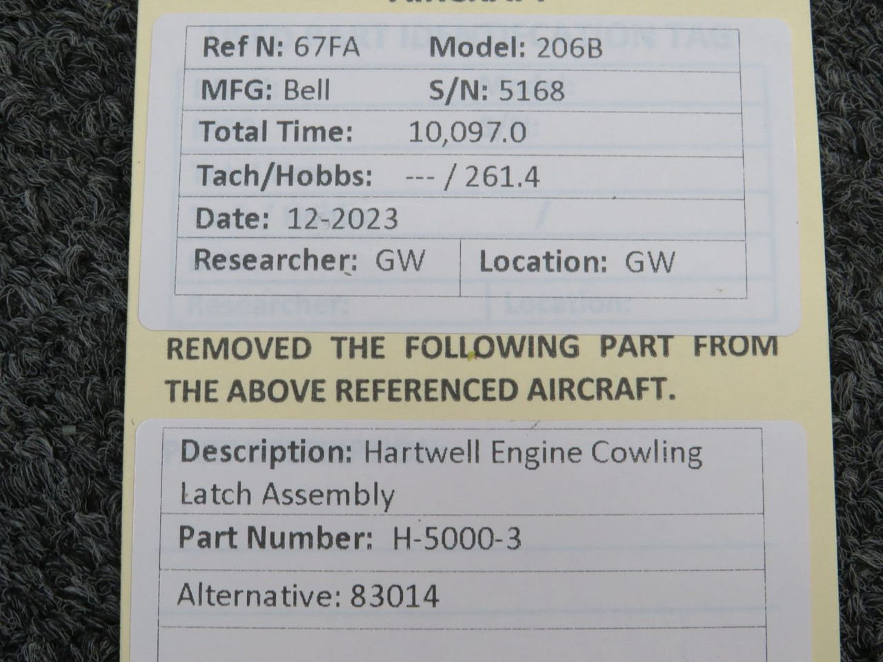 H-5000-3 (Alternate: 83014) Bell 206B Hartwell Engine Cowling Latch ...