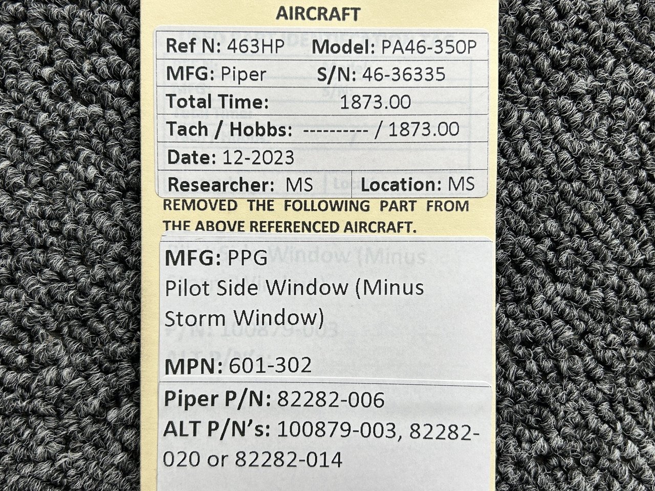 601-302 (Alt: 82282-006) Piper PA46-350P PPG Pilot Side Window