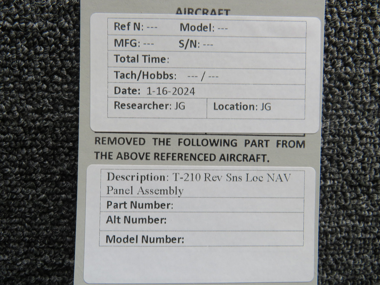 Cessna T210 Model Rev Sns Location Navigation Panel Assembly