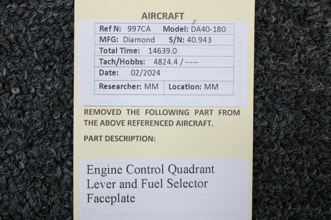 Diamond DA40-180 Engine Control Quadrant Lever and Fuel Selector ...