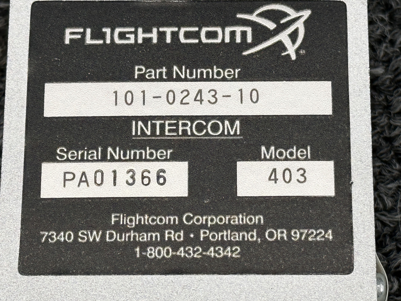 101-0243-10 Flightcom 403 Intercom Assembly | BAS Airplane Parts