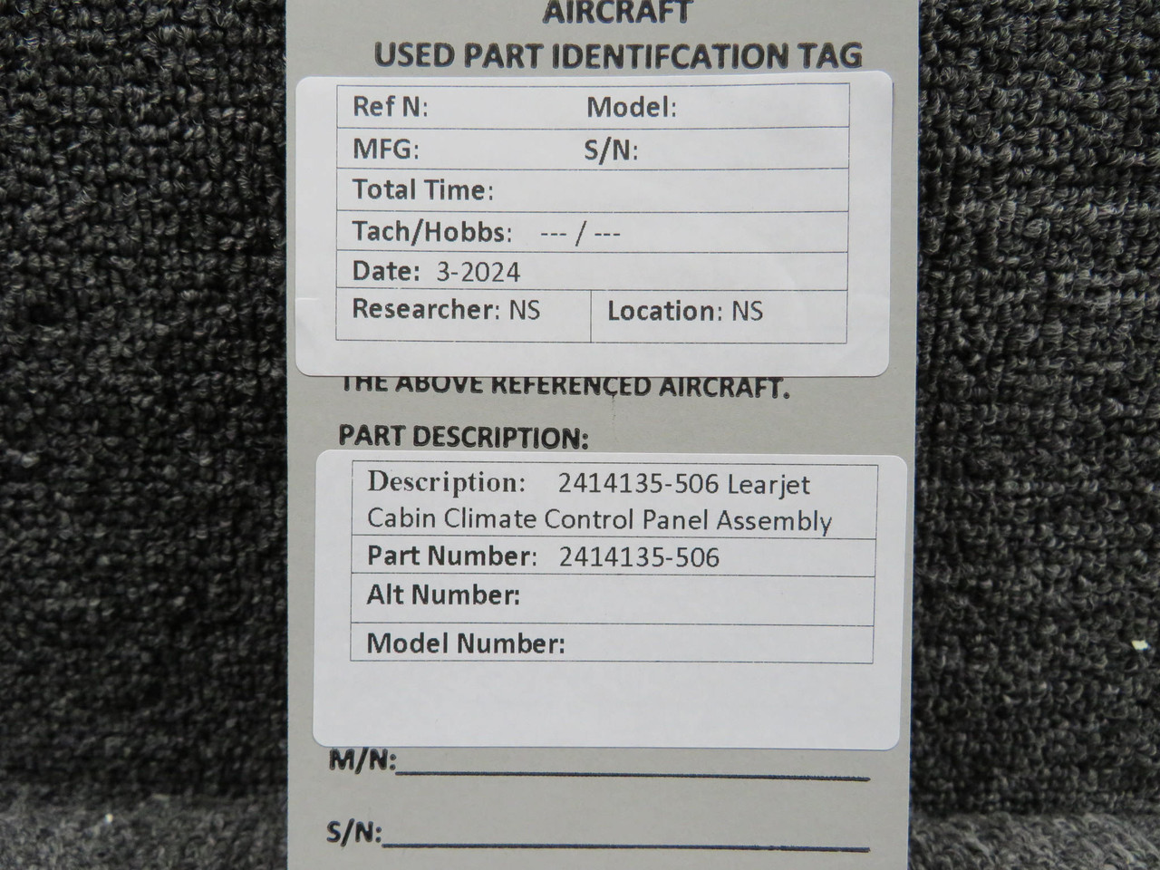 2414135-506 Learjet Cabin Climate Control Panel Unit Assembly