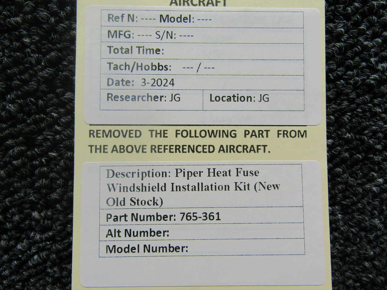 765-361 Piper Parts New Old Stock Heat Fuse Windshield Installation Kit