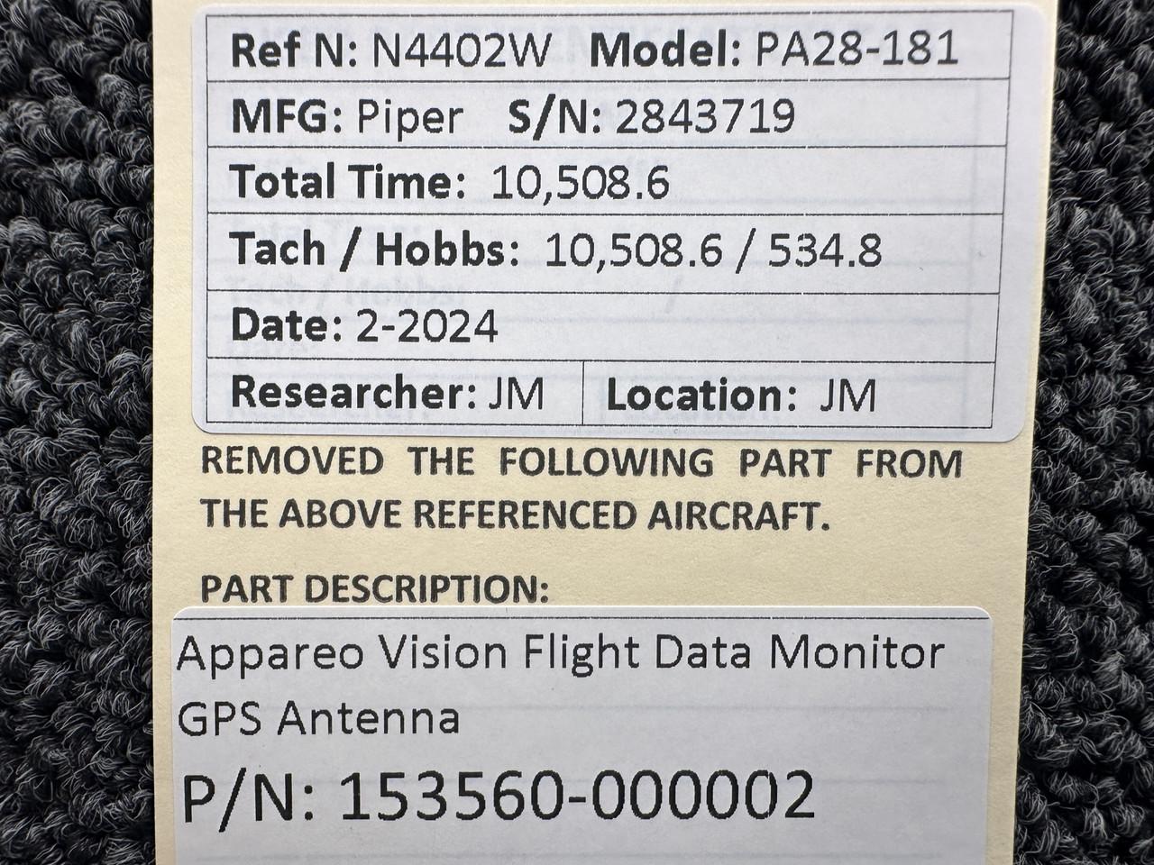 153560-000002 Appareo Vision Flight Data Monitor GPS Antenna For Sale