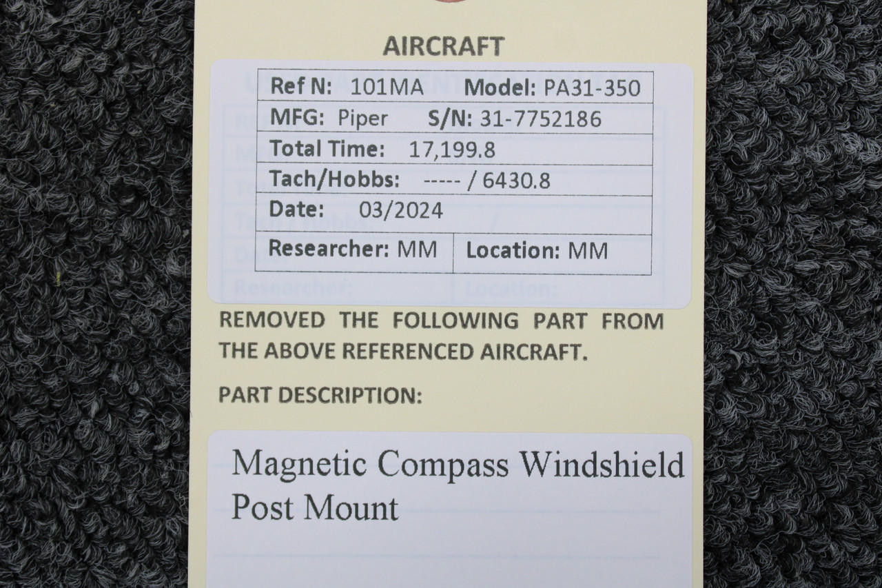 Piper PA31-350 Magnetic Compass Windshield Post Mount For Sale